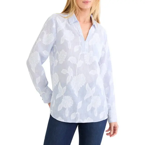 NIC+ZOE Sky Stripe Jacquard Popover Top