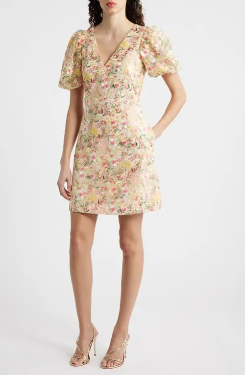 Eliza J Embroidered Puff Sleeve Cocktail Dress
