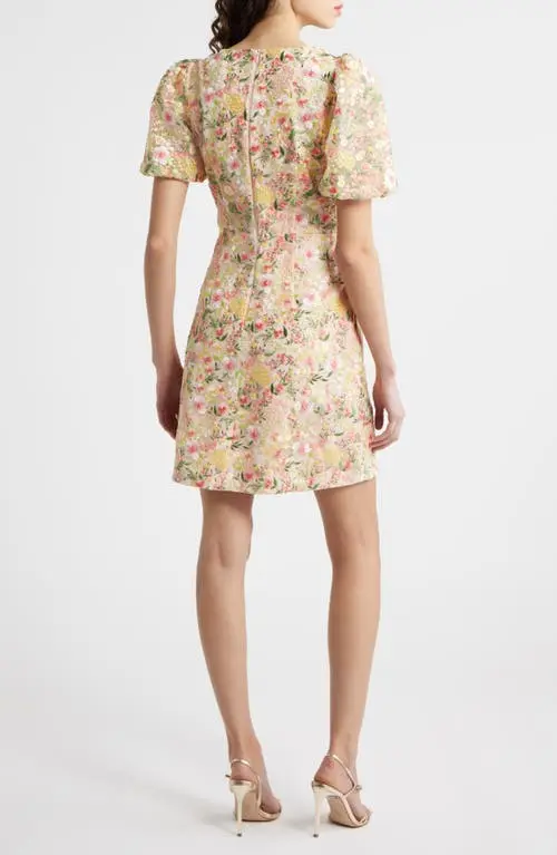 Eliza J Embroidered Puff Sleeve Cocktail Dress