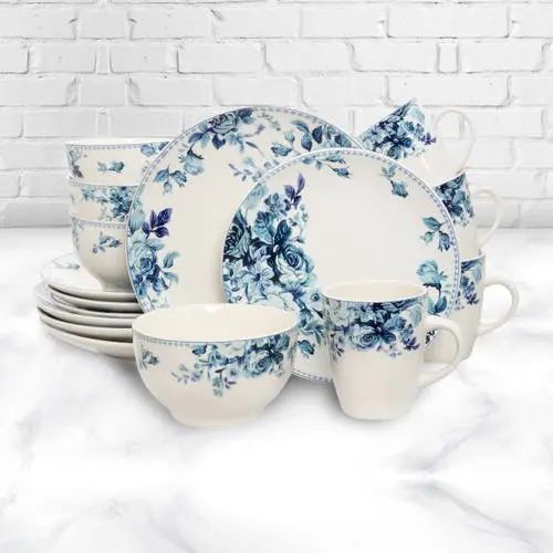 ELAMA Traditional Rose 16 Piece Dinnerware Set