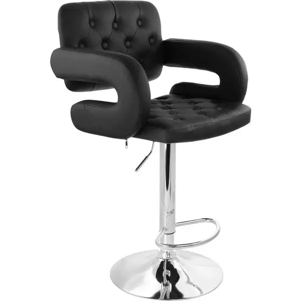ELAMA Faux Leather Tufted Bar Stool With Adjustable Height - Black