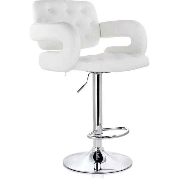 ELAMA Faux Leather Tufted Bar Stool With Adjustable Height - White
