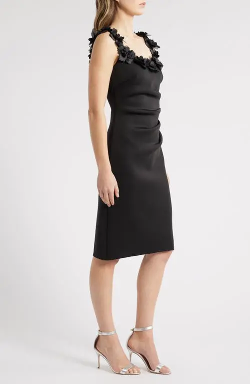 Eliza J Floral Ruched Cocktail Dress - Black
