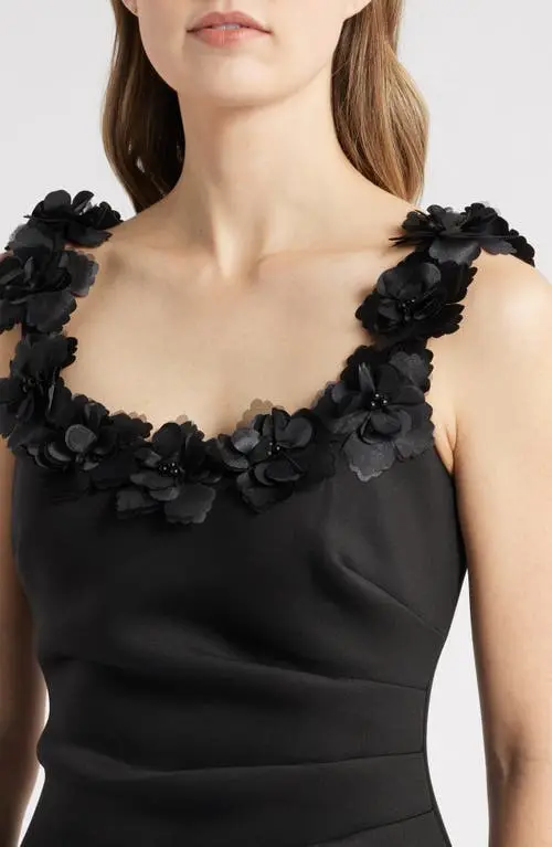 Eliza J Floral Ruched Cocktail Dress - Black