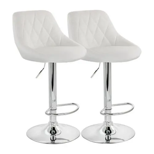 ELAMA 2 Piece Diamond Stitched Faux Leather Bar Stool With Adjustable Height - White