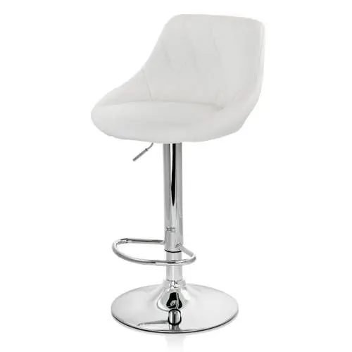 ELAMA 2 Piece Diamond Stitched Faux Leather Bar Stool With Adjustable Height - White