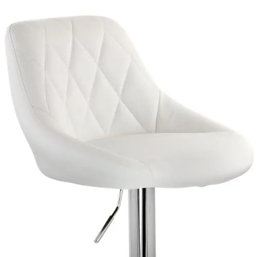 ELAMA 2 Piece Diamond Stitched Faux Leather Bar Stool With Adjustable Height - White
