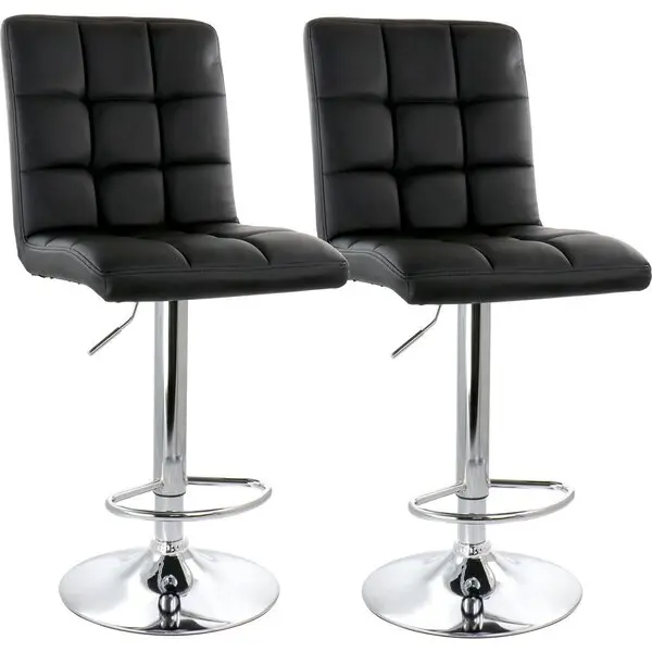 ELAMA 2 Piece Square Tufted Faux Leather Adjustable Bar Stool - Black