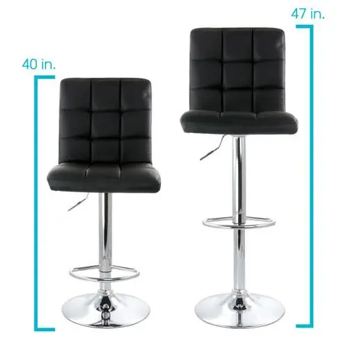 ELAMA 2 Piece Square Tufted Faux Leather Adjustable Bar Stool