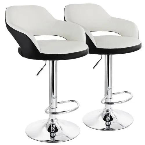 ELAMA 2 Piece Tufted Faux Leather Two Tone Adjustable Bar Stool - Black