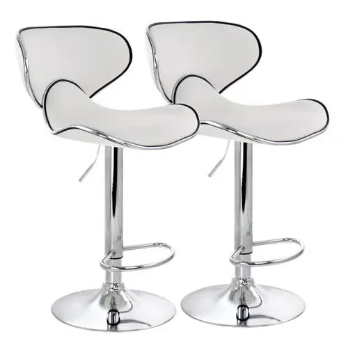 ELAMA 2 Piece Slim Faux Leather Adjustable Bar Stool - White