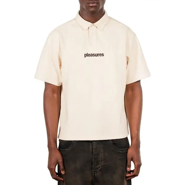 PLEASURES Cable Short Sleeve Polo - Ecru