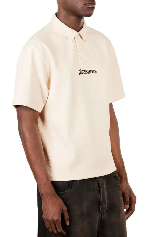 PLEASURES Cable Short Sleeve Polo - Ecru
