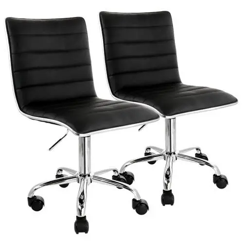 ELAMA 2 Piece Adjustable Faux Leather Rolling Office Chair - Black