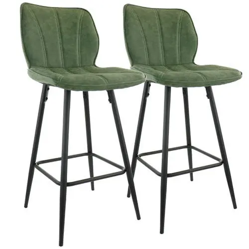 ELAMA 2 Piece Faux Leather Bar Chair With Metal Legs - Green