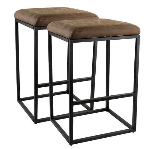 ELAMA 2 Piece Faux Leather Bar Chair - Brown