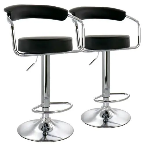ELAMA 2 Piece Faux Leather Retro Adjustable Bar Stool - Black