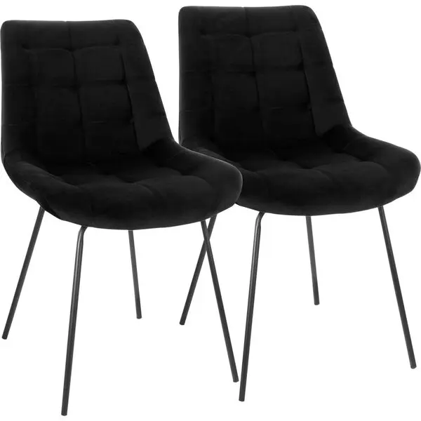 ELAMA 2 Piece Tufted Chair With Metal Legs - Black