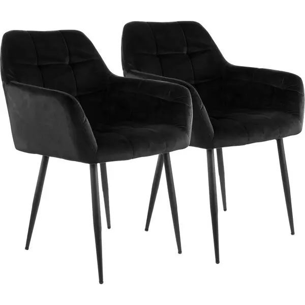 ELAMA 2 Piece Velvet Tufted Accent Chair With Metal Legs - Black