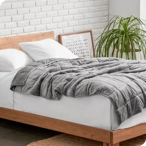 BARE HOME Minky Fleece Weighted Blanket - Light Grey