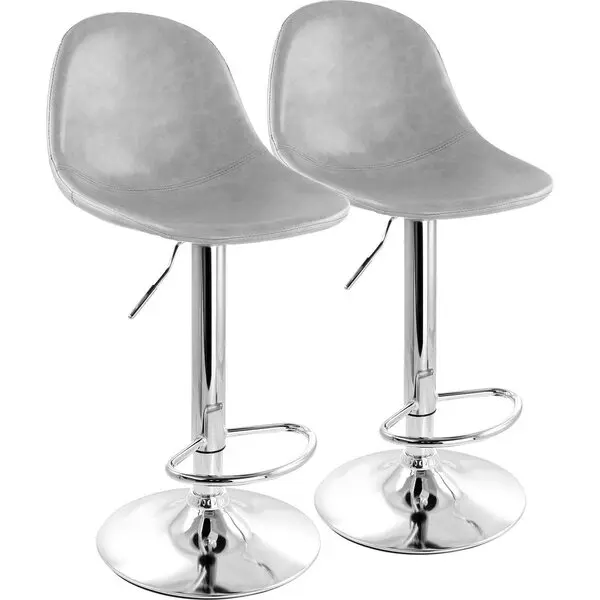 ELAMA 2 Piece Adjustable Distressed Faux Leather Bucket Bar Stools - Gray