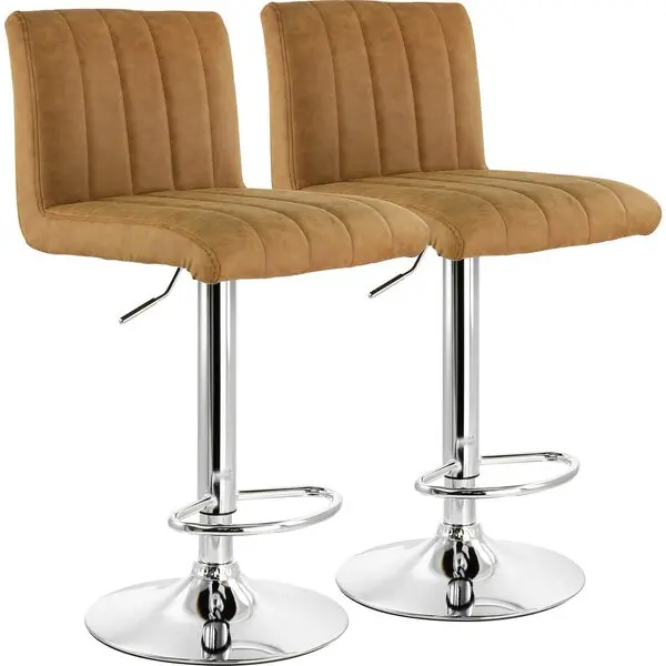 ELAMA 2 Piece Tufted Faux Leather Adjustable Bar Stool - Camel
