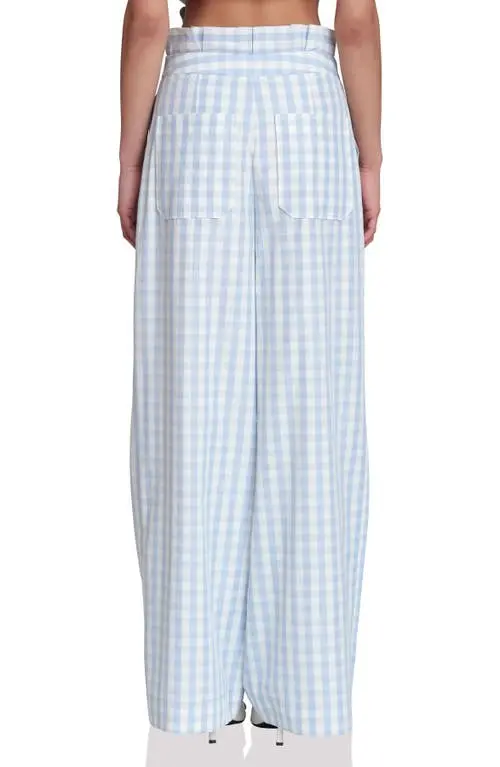 Avec Les Filles Tie Waist Wide Leg Pants - Light Blue Gingham
