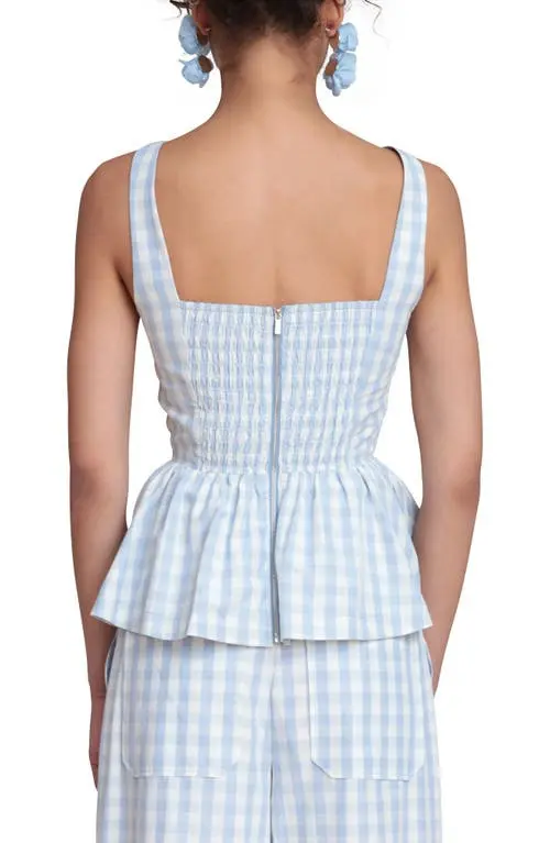 Avec Les Filles Gingham Peplum Top - Light Blue Gingham