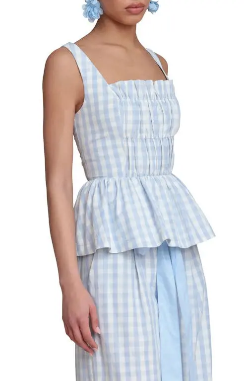 Avec Les Filles Gingham Peplum Top - Light Blue Gingham