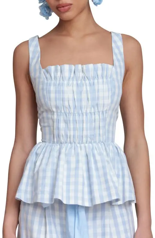 Avec Les Filles Gingham Peplum Top - Light Blue Gingham