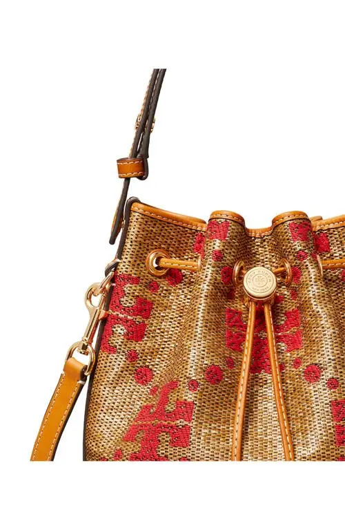 Tory Burch T Monogram Straw Bucket Bag - Natural