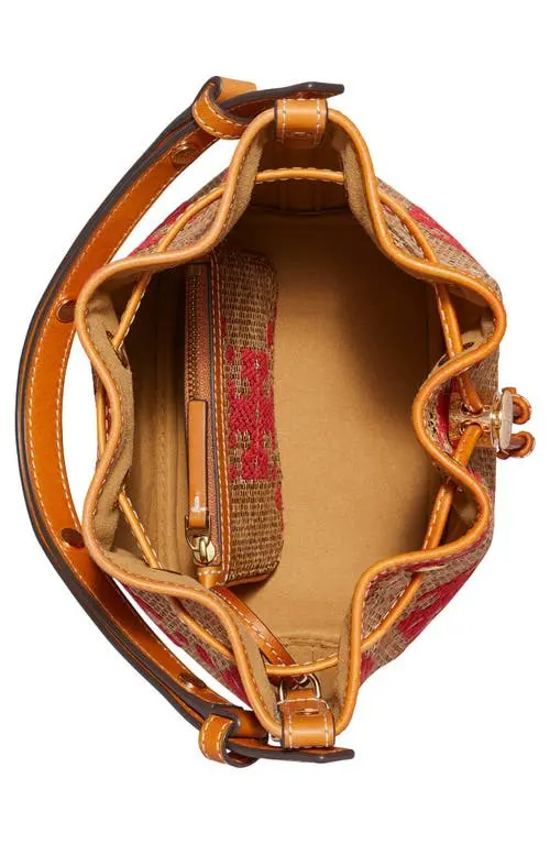 Tory Burch T Monogram Straw Bucket Bag
