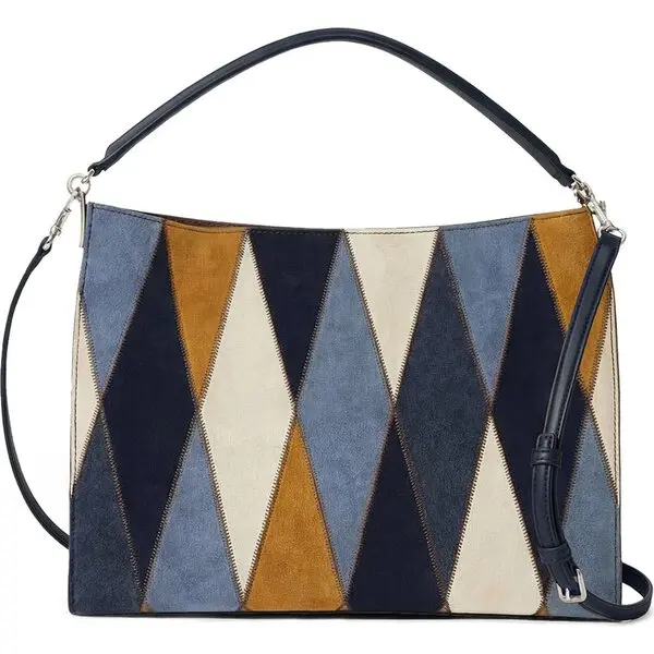 Veronica Beard Vida Patchwork Suede Shoulder Bag - Blue Multi