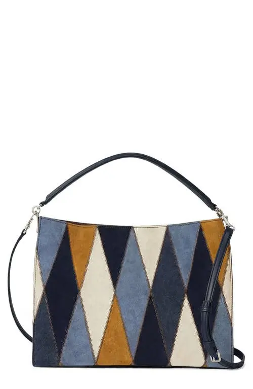 Veronica Beard Vida Patchwork Suede Shoulder Bag - Blue Multi