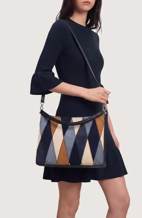 Veronica Beard Vida Patchwork Suede Shoulder Bag - Blue Multi