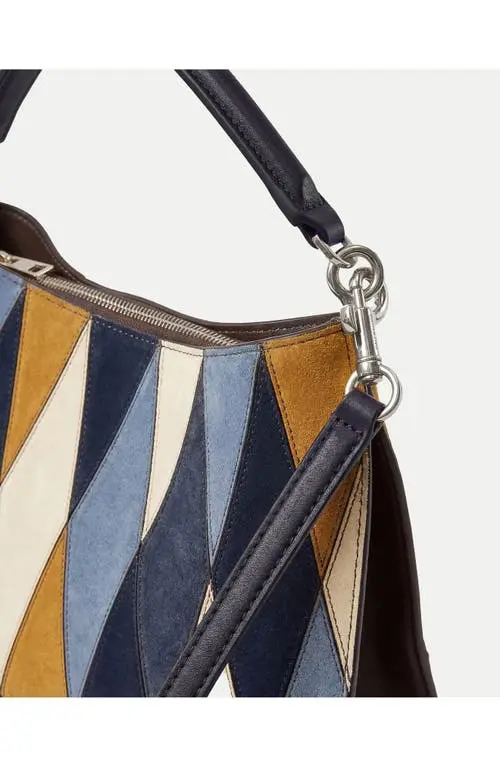Veronica Beard Vida Patchwork Suede Shoulder Bag - Blue Multi