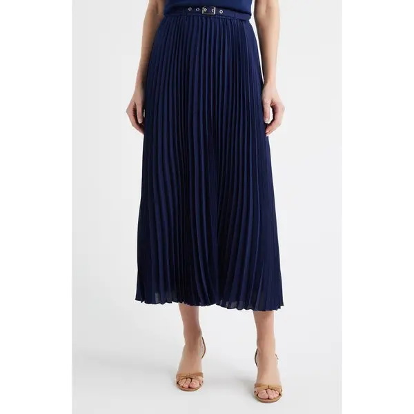 Anne Klein Belted Pleated Midi Skirt