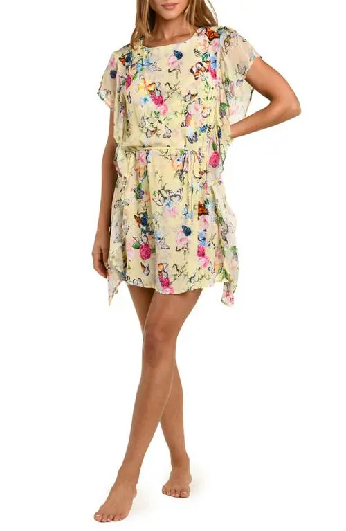 L'Agence Alia Garden Butterflies Chiffon Cover-up Tunic - Yellow Multi