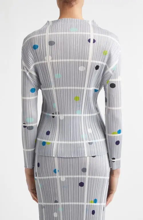 Issey Miyake Crossing Dots Pleated Funnel Neck Top - Light Gray