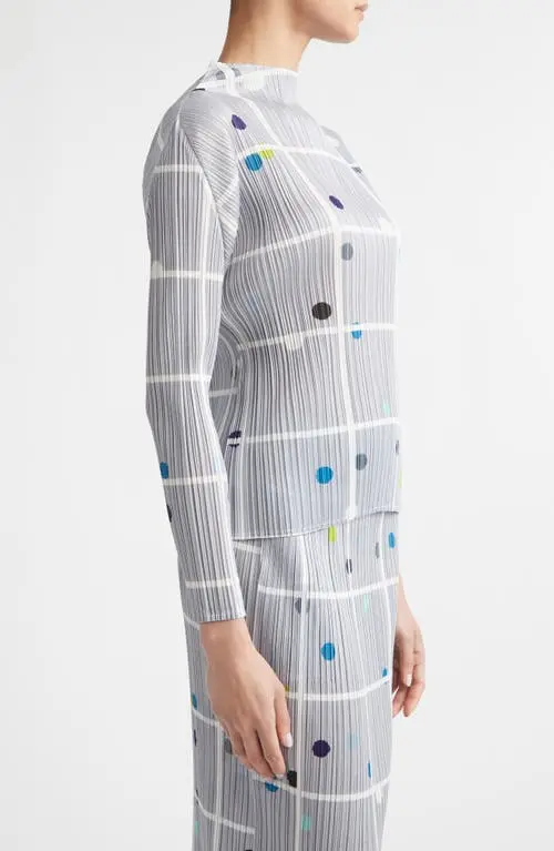 Issey Miyake Crossing Dots Pleated Funnel Neck Top - Light Gray