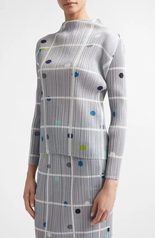 Issey Miyake Crossing Dots Pleated Funnel Neck Top - Light Gray