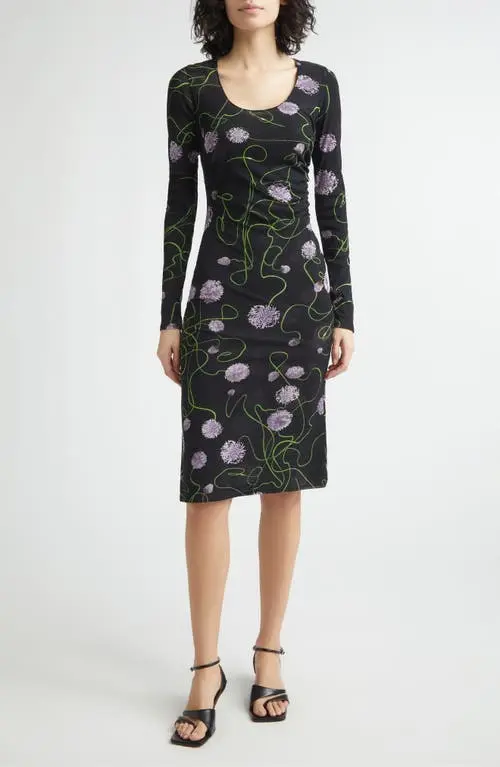 Stella McCartney Twisted Floral Long Sleeve Body-con Midi Dress