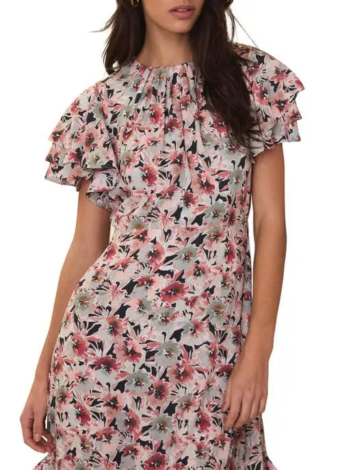 Mint Velvet Floral Print Maxi Dress With Ruffle Sleeves