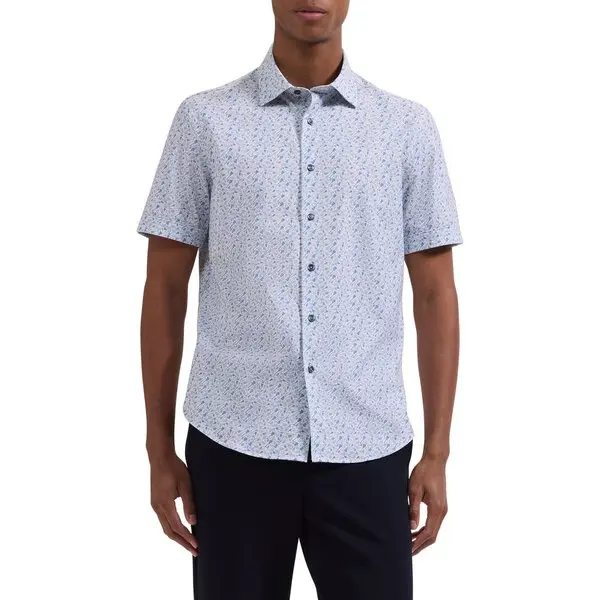 Bugatchi Miles Ooohcotton® Guitar Print Short Sleeve Button-up Shirt - Peacock