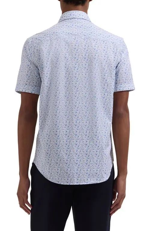 Bugatchi Miles Ooohcotton® Guitar Print Short Sleeve Button-up Shirt - Peacock