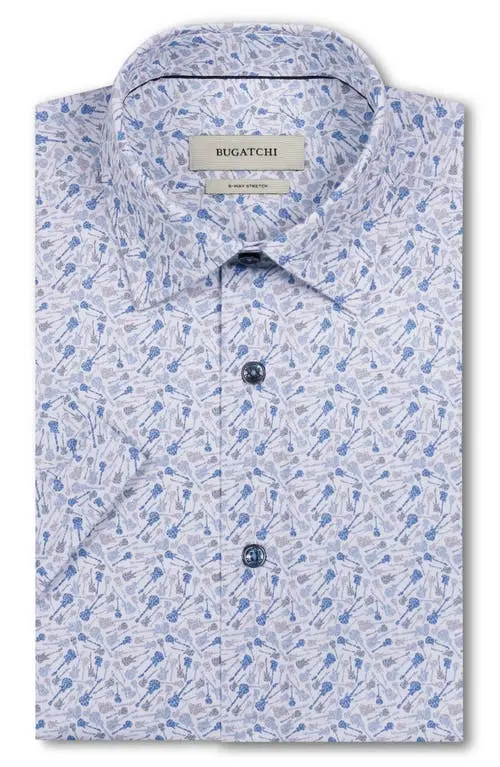 Bugatchi Miles Ooohcotton® Guitar Print Short Sleeve Button-up Shirt - Peacock