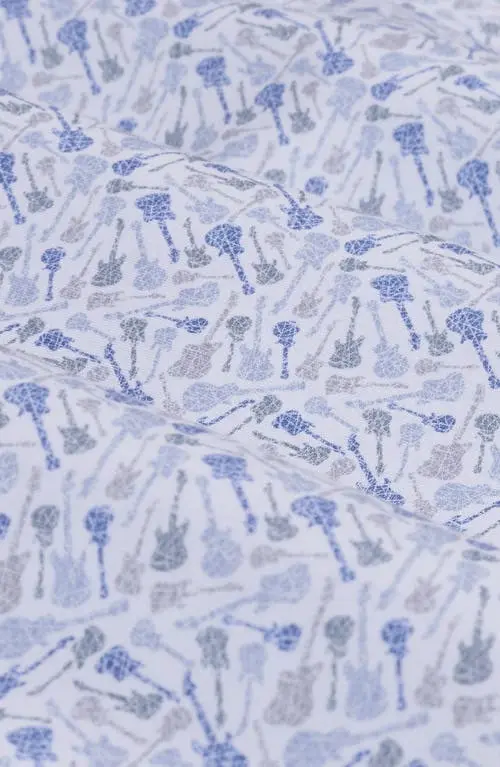 Bugatchi Miles Ooohcotton® Guitar Print Short Sleeve Button-up Shirt - Peacock