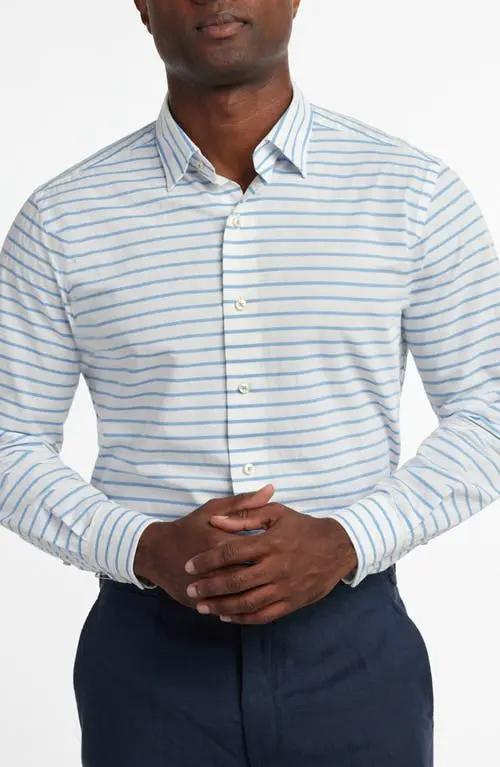 David Donahue Barre Stripe Slub Cotton Button-up Shirt