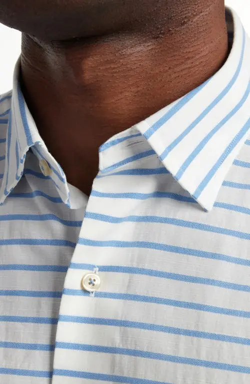 David Donahue Barre Stripe Slub Cotton Button-up Shirt
