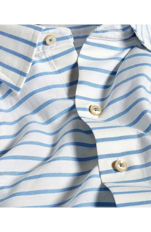 David Donahue Barre Stripe Slub Cotton Button-up Shirt